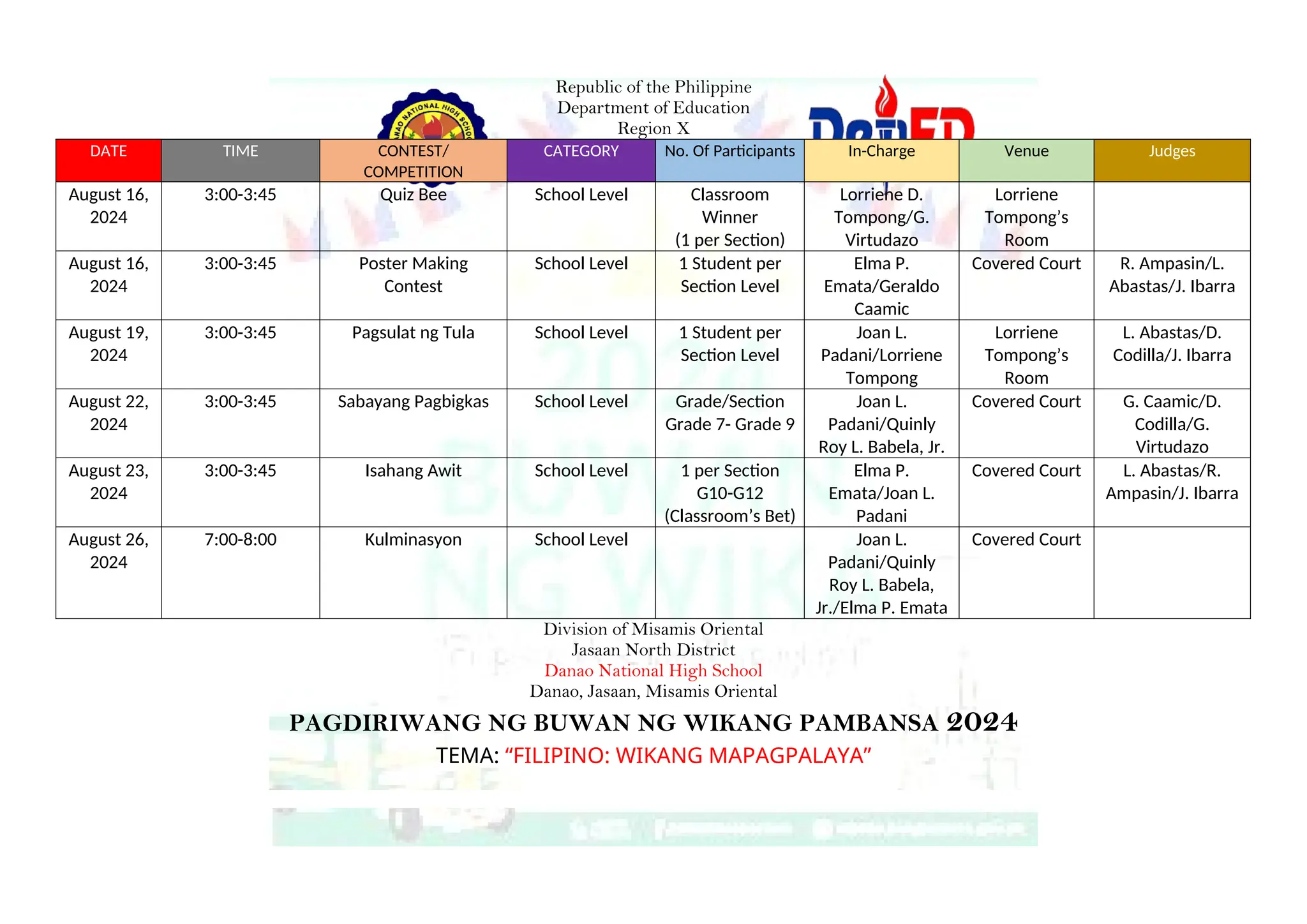 Palatuntunan Sa Pagdiriwang ng Buwan Ng Wika 2024 | PPT