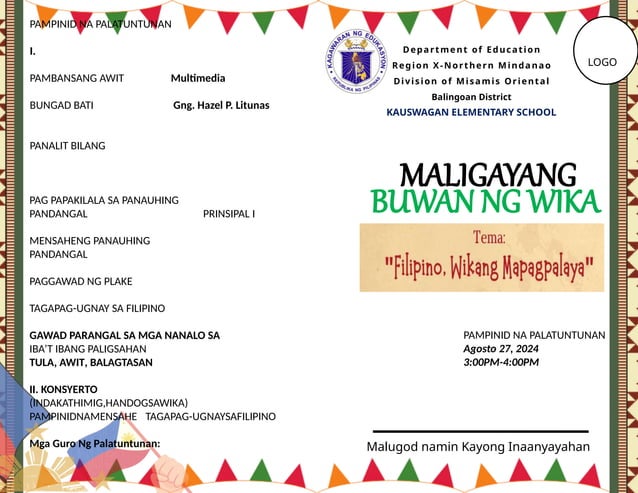 BUWAN NG WIKA PROGRAM 2025- 2026 in the School | PPTX