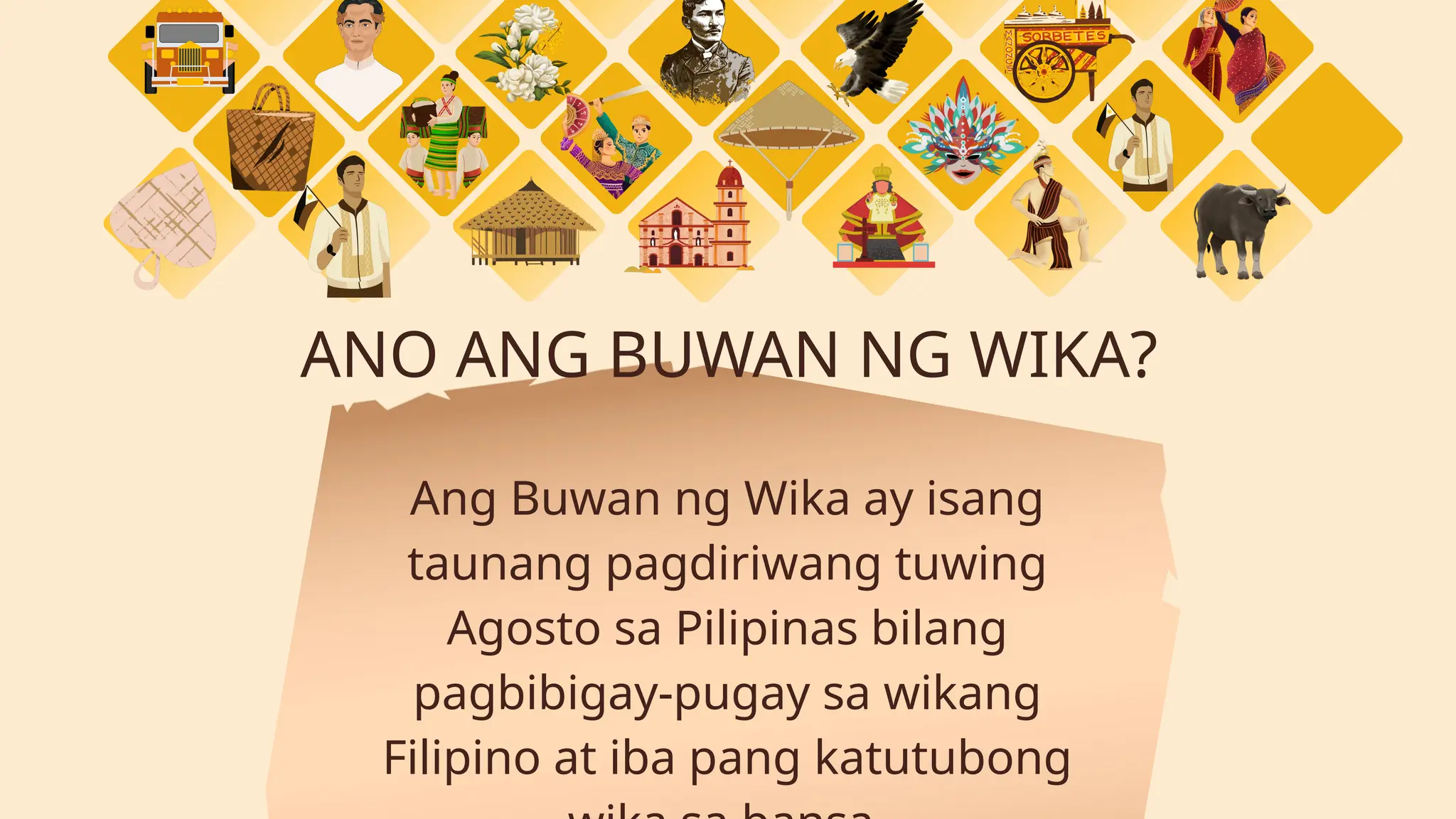 Buwan ng Wika Program Presentation in Yellow, Blue and Beige Vector ...