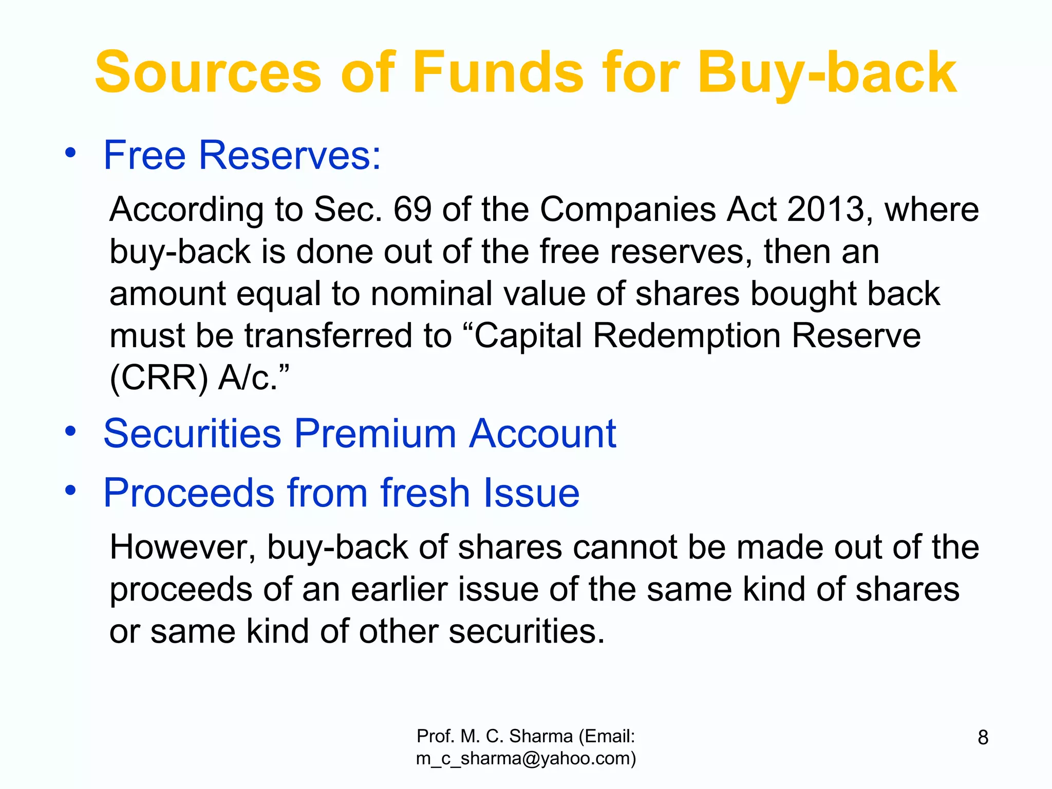 Buy back of shares - introduction and accounting | PPT
