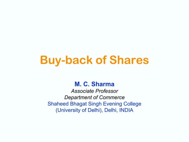 Buy back of shares - introduction and accounting | PPT