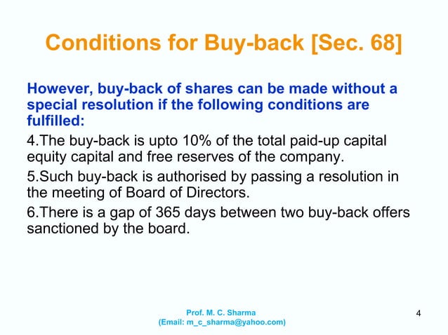 Buy back of shares - introduction and accounting | PPT