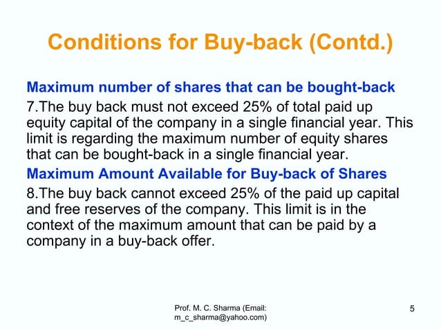 Buy back of shares - introduction and accounting | PPT