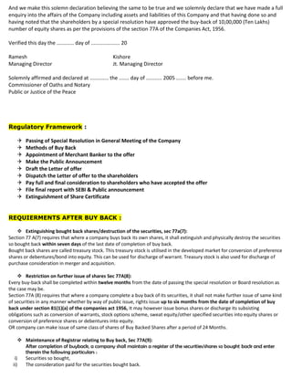 Buy bak of equity shares | PDF