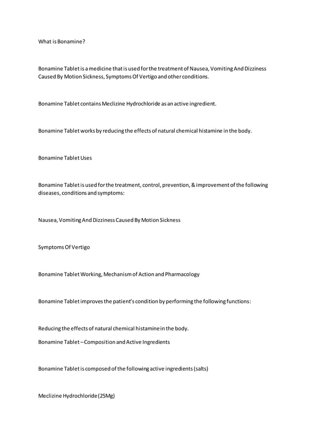 Buy bonamine tablet | PDF