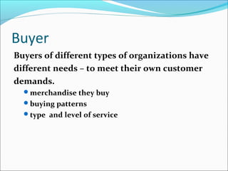 Buyer profiles + Types of buyers- Retail and Fashion Merchandising | PPT