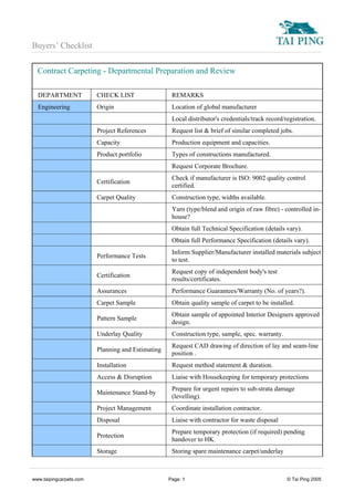 Tai Ping Buyers Checklist | PDF