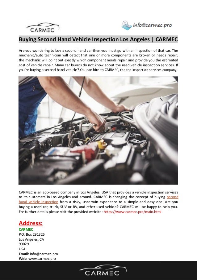 Buying Second Hand Vehicle Inspection Los Angeles Carmec