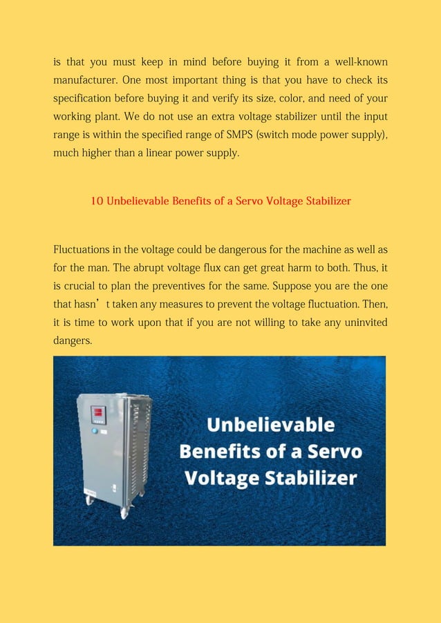 Buying servo voltage stabilizer | PDF