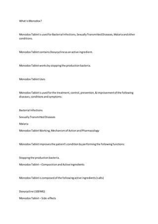 Buy monodox tablet | DOCX | Chemistry | Science