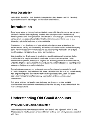 Buy Old Gmail Accounts: Benefits, Uses, and Key Insights for Digital ...