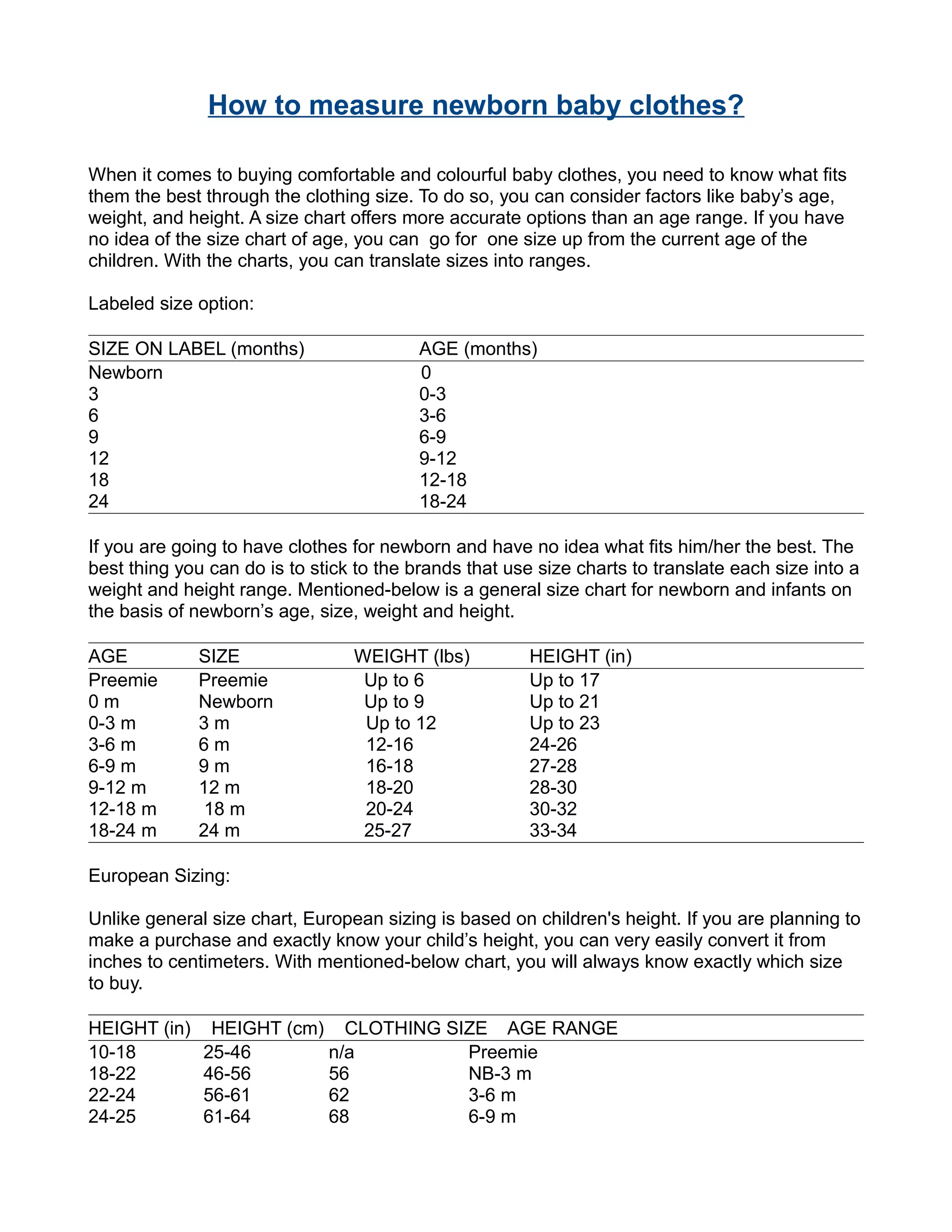 How to measure newborn baby clothes? | PDF