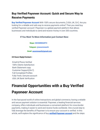 Learn How to Buy Verified Payoneer Account Like an Expert | PDF