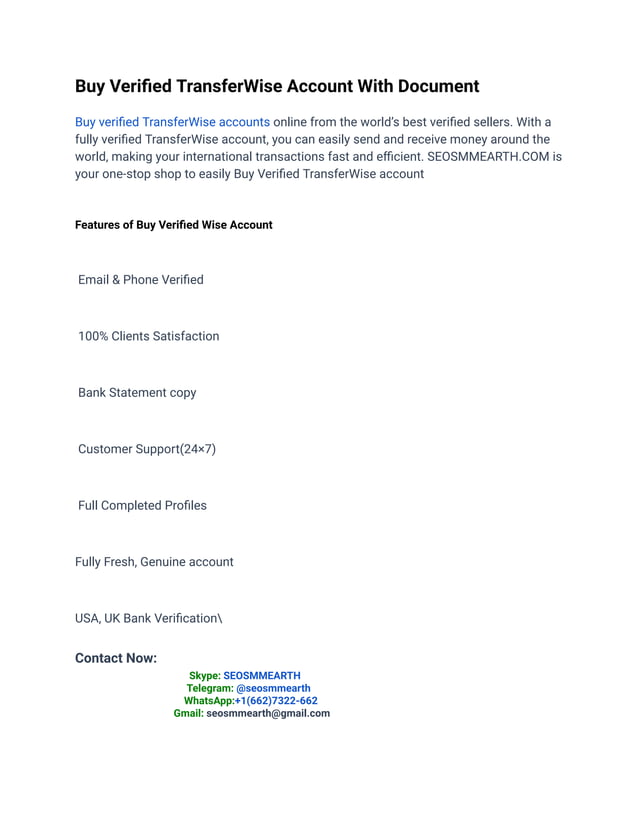 One Of The Best Site To Buy Verified TransferWise Account | PDF