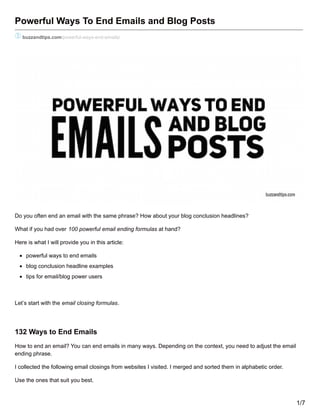 Powerful Ways To End Emails and Blog Posts | PDF