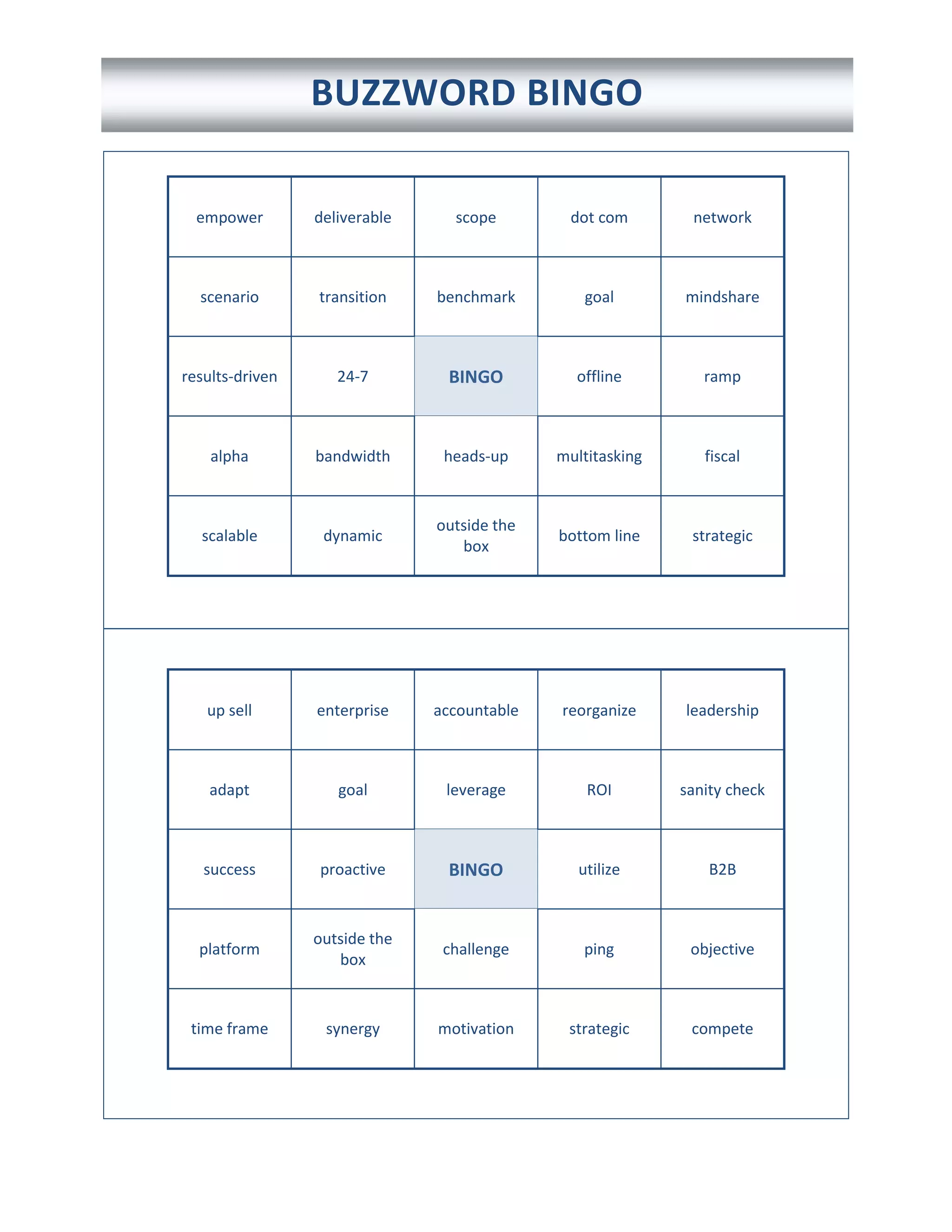 Buzzword Bingo Sheet | DOCX