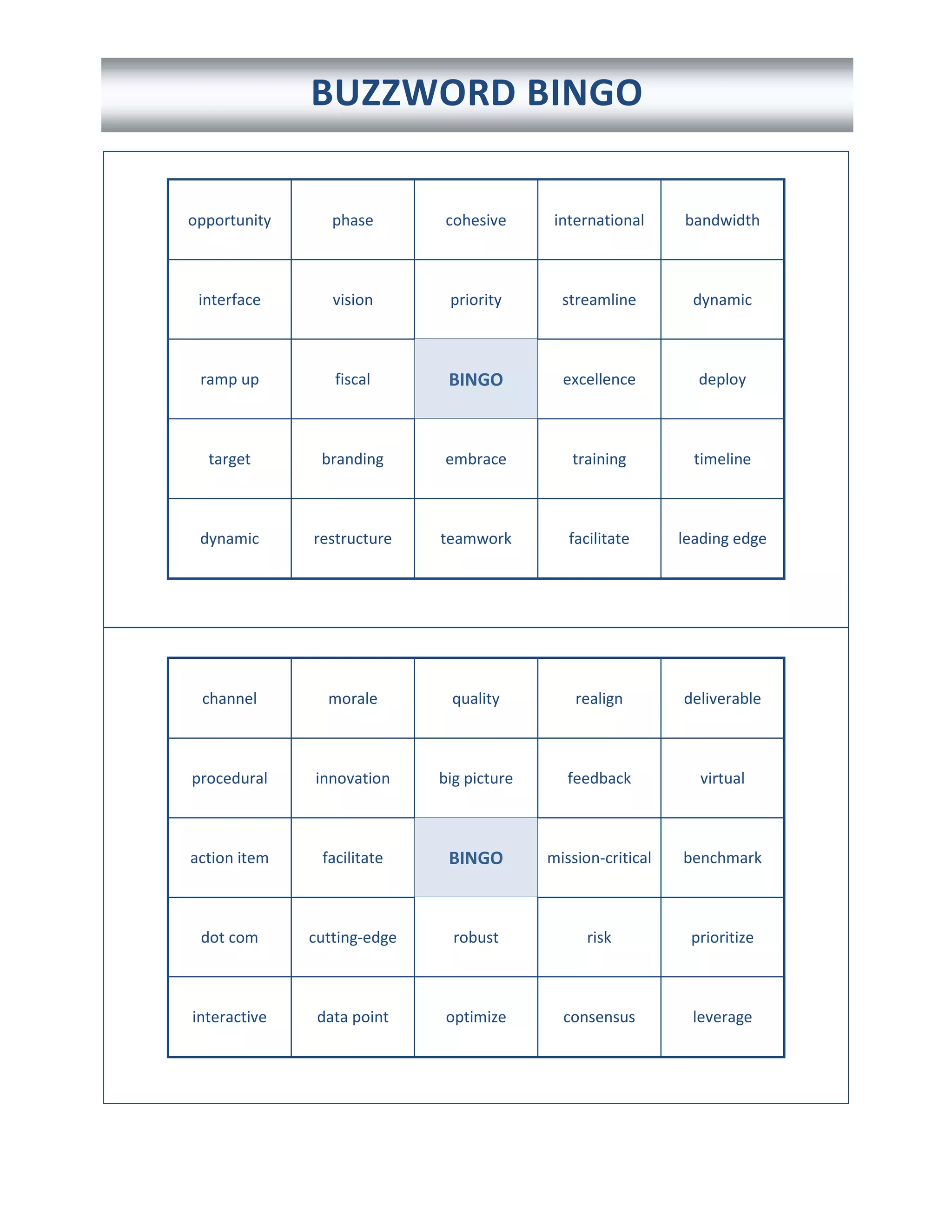 Buzzword Bingo Sheet | DOCX