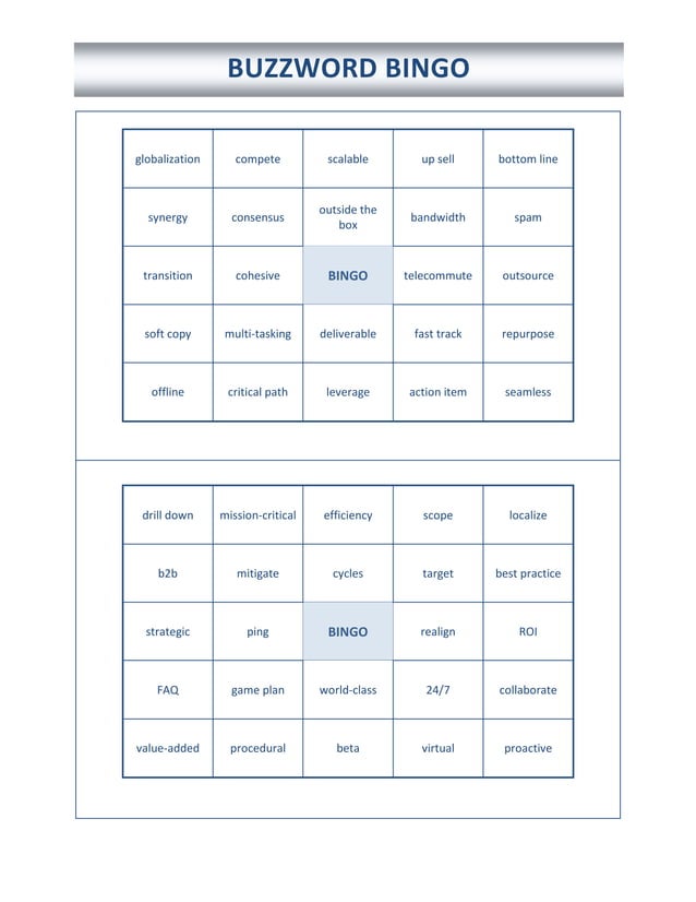 Buzzword Bingo Sheet | DOCX