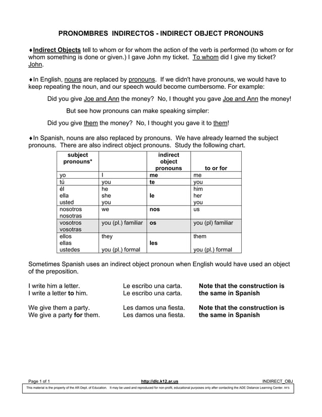 indirect object pronoun notes | PDF