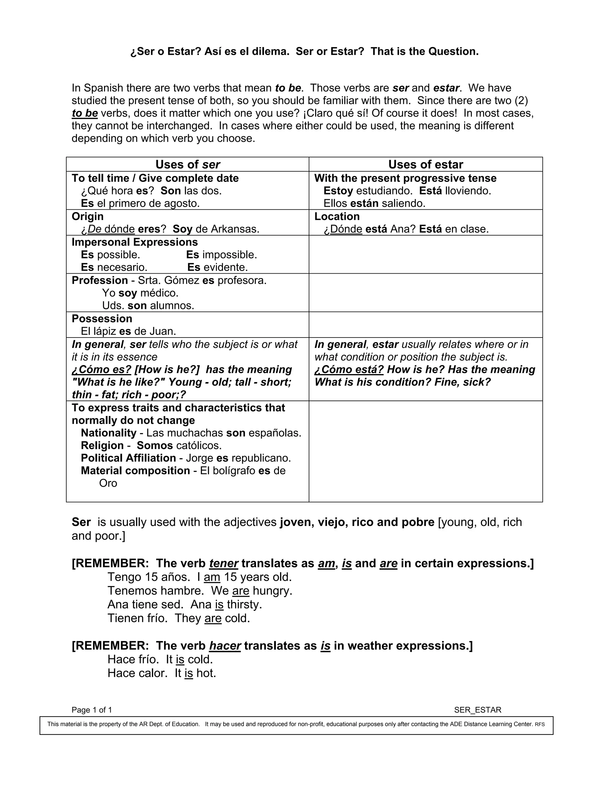 ser and estar notes | PDF