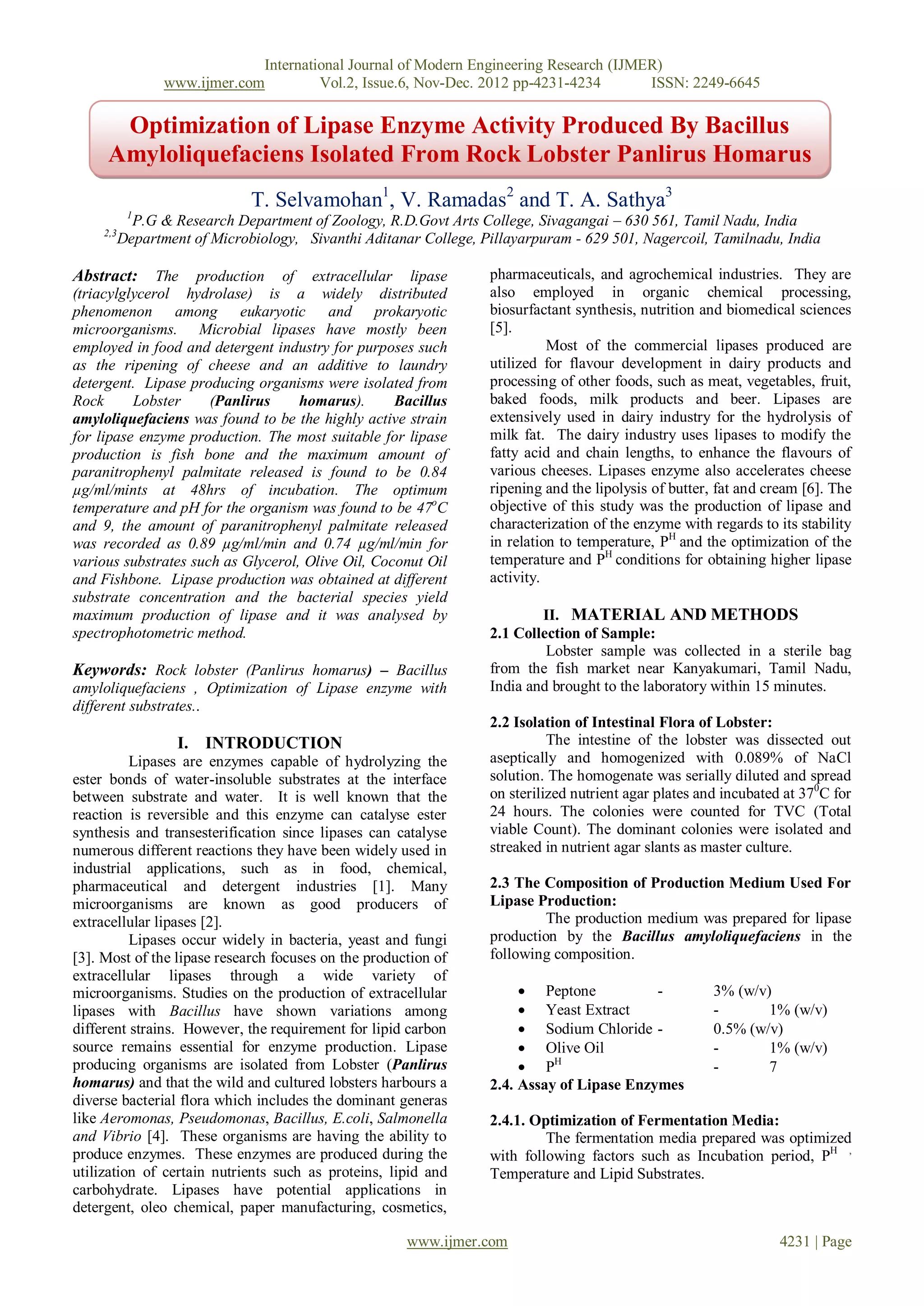 Optimization of Lipase Enzyme Activity Produced By Bacillus Amyloliquefaciens Isolated From Rock ...