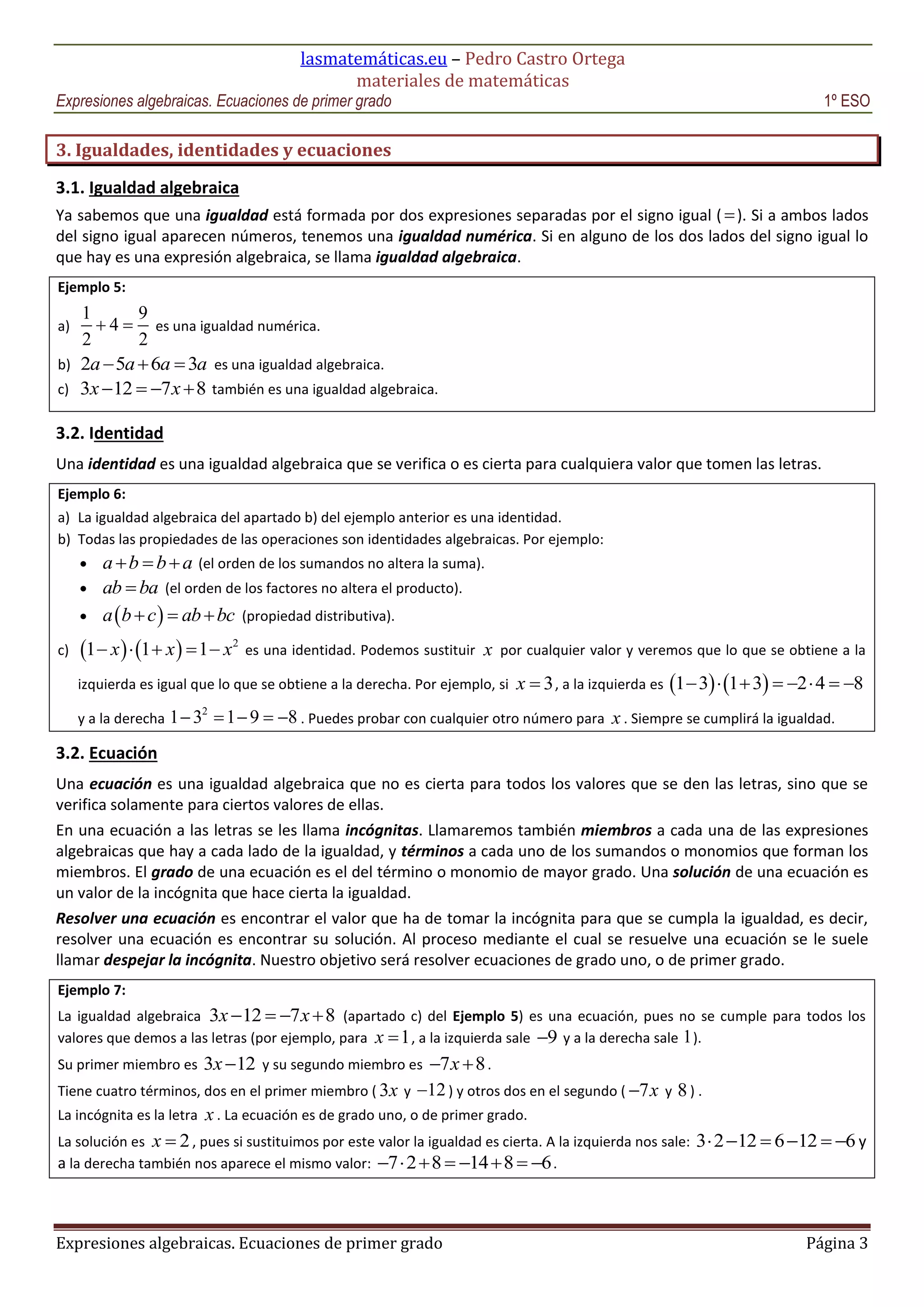Expresiones algebraicas ecuaciones | PDF