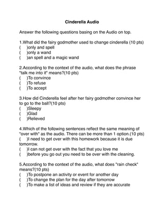 Cinderella Quiz Audio 1 | PDF