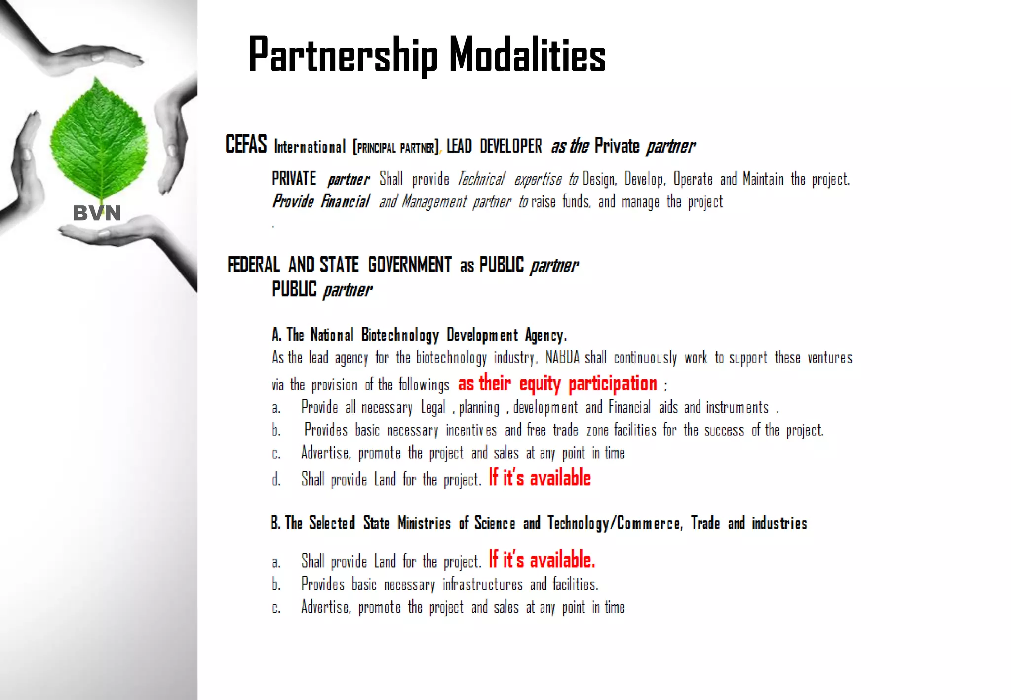 Biotechnology Village Nigeria P P partnership modality and application ...