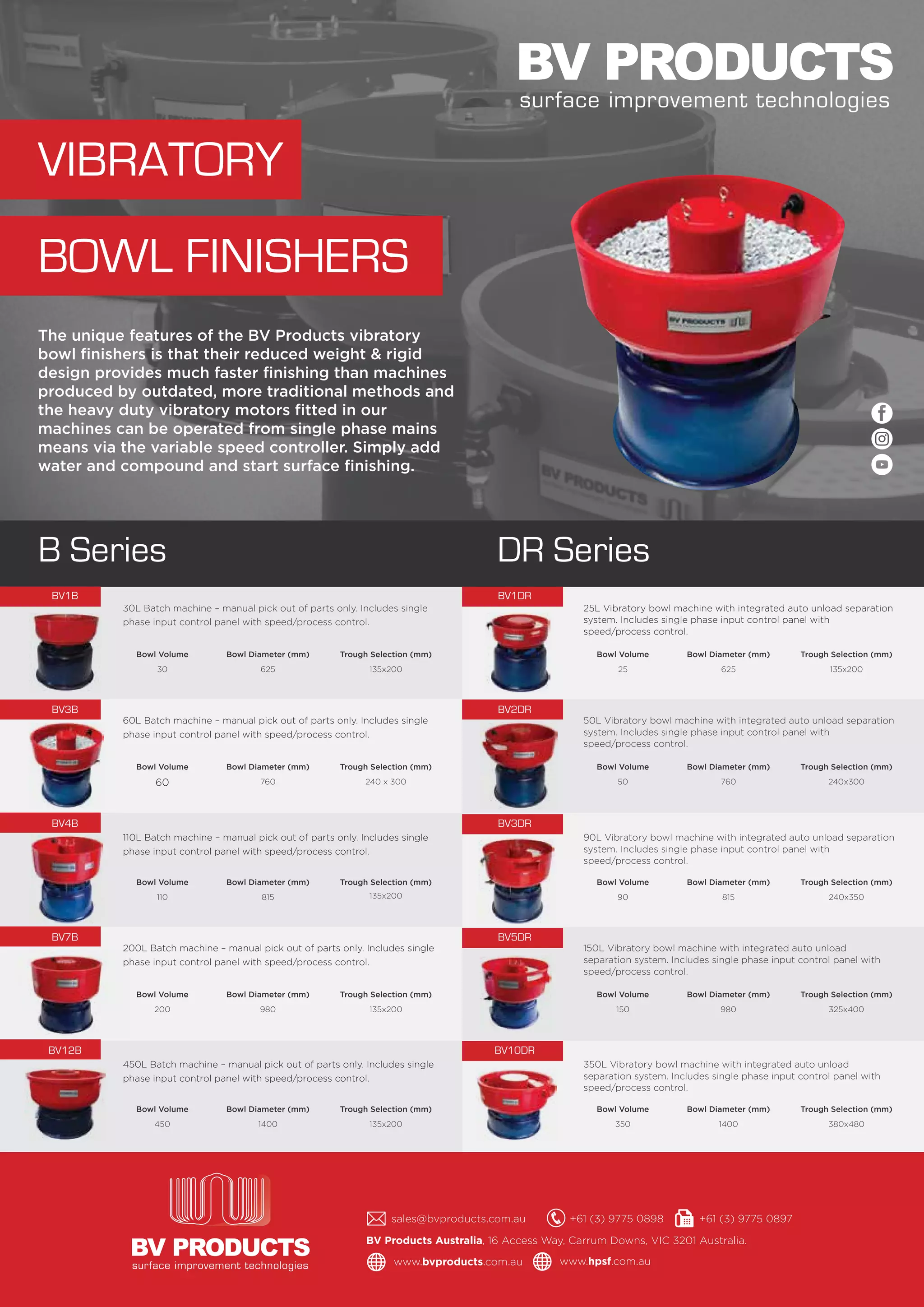 BV PRODUCTS - Bowl and Tub Vibratory Finishing Systems | PDF
