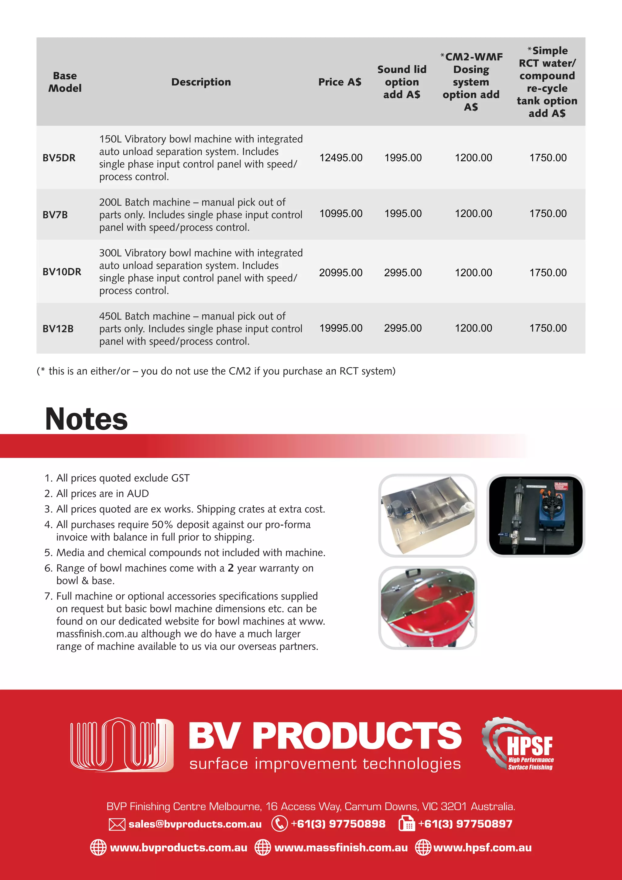 BV Products - Vibratory Finishing machinery for deburring and polishing | PDF