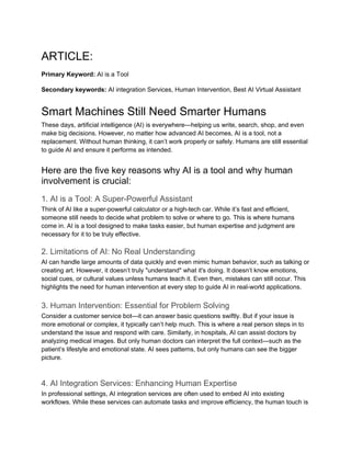 Smart Machines Still Need Smarter Humans | PDF