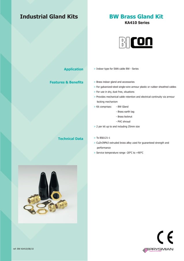 BW Brass Cable Glands - BICC, BICON, Prysmian | PDF