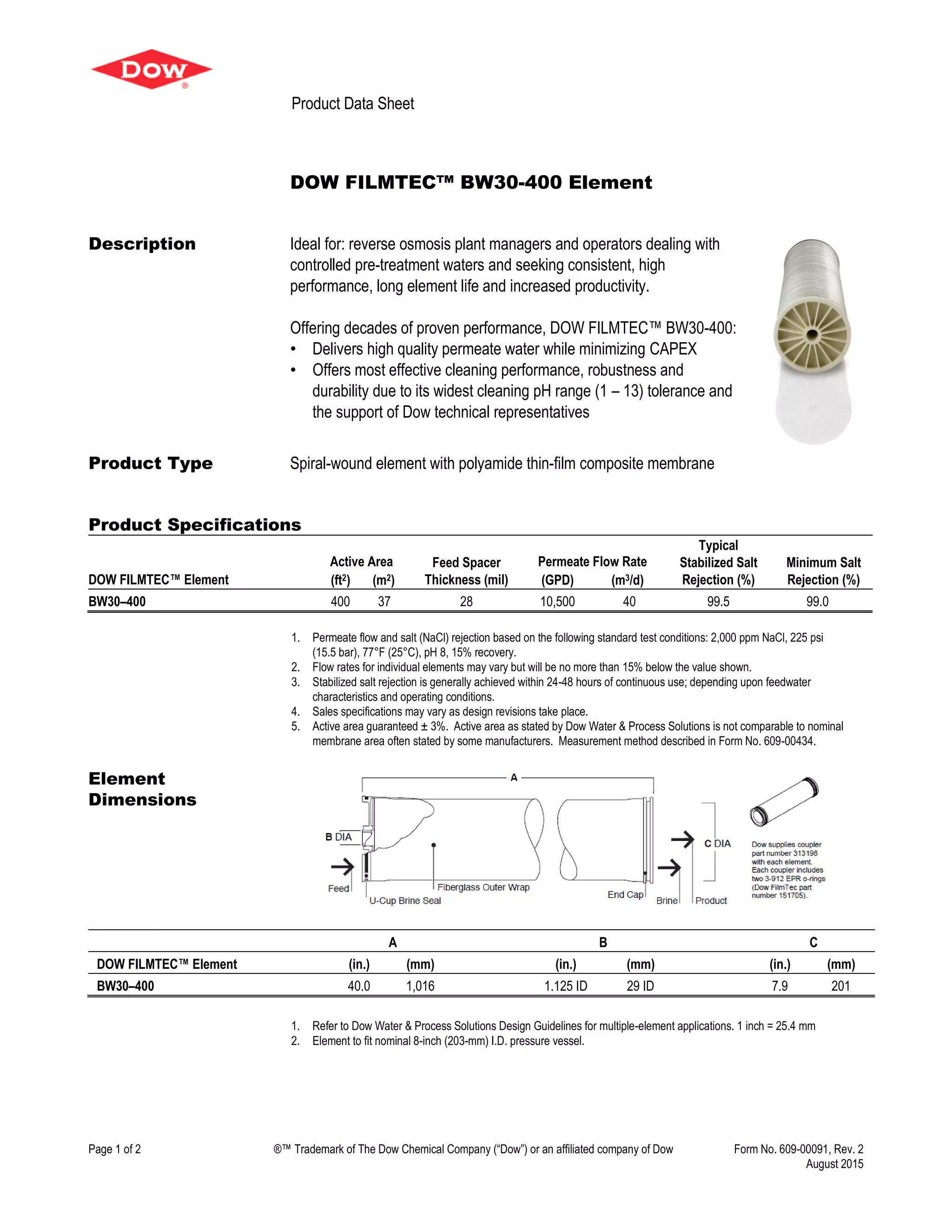 Bw 30 400 DOW Membrane Catalogue | PDF