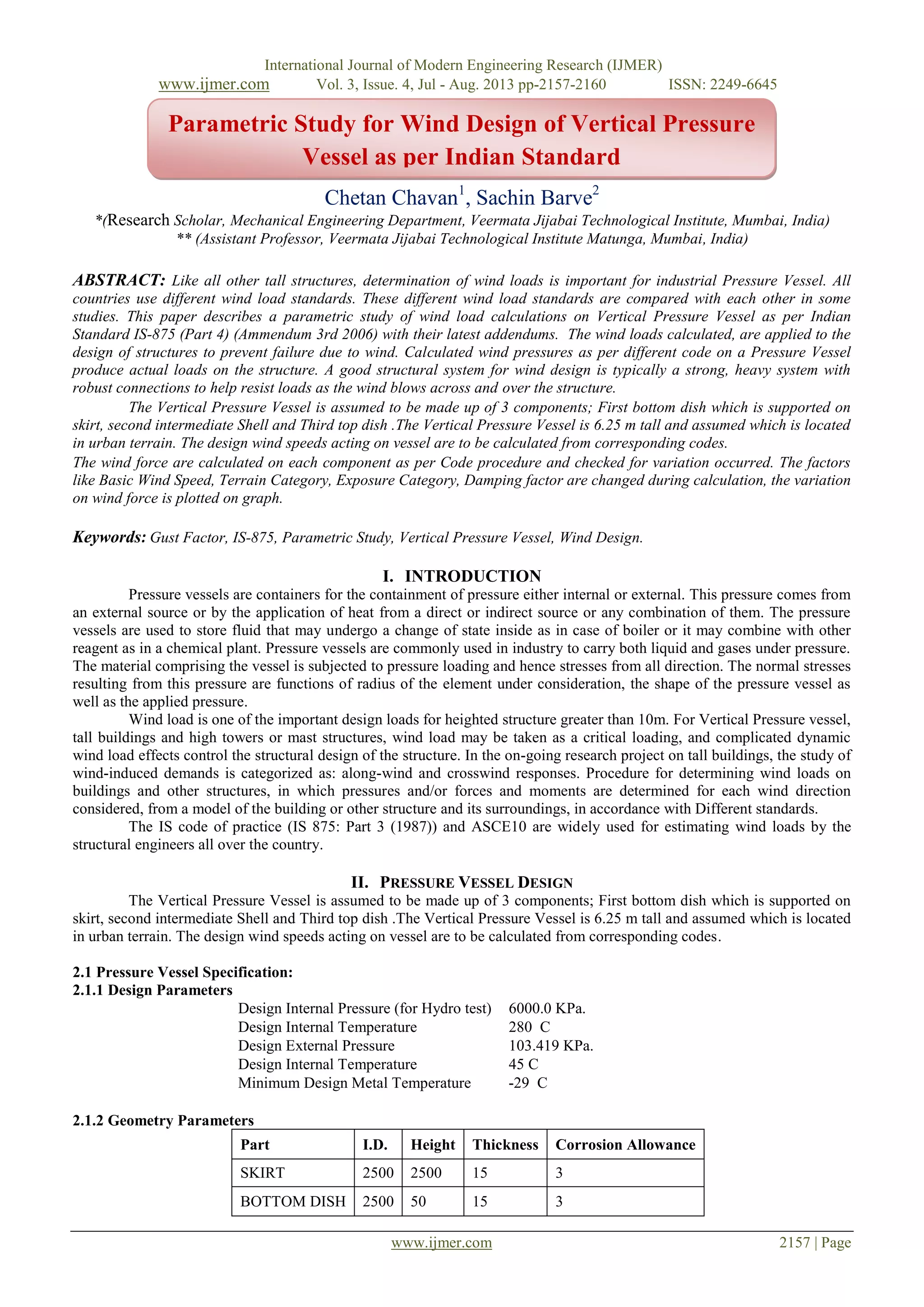Parametric Study for Wind Design of Vertical Pressure Vessel as per ...
