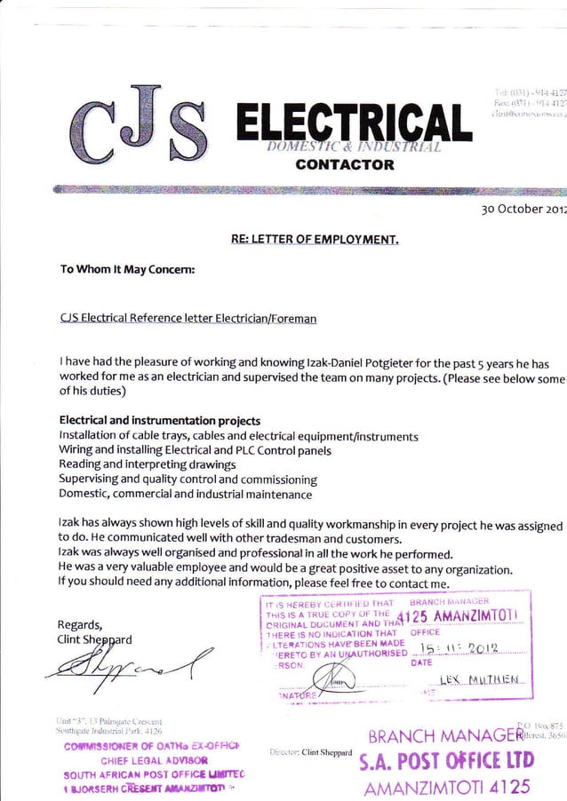 Cjs electrical reference letter | PDF | Business | Business and Finance