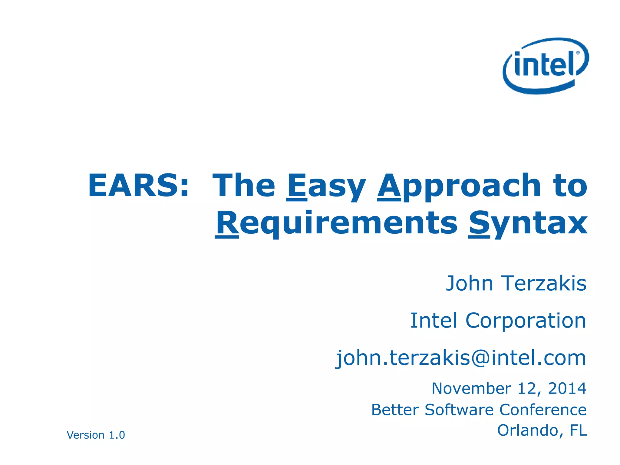 EARS: The Easy Approach to Requirements Syntax | PPTX