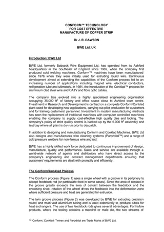 BWE conform process (Continuous Rotary Extrusion) | PDF