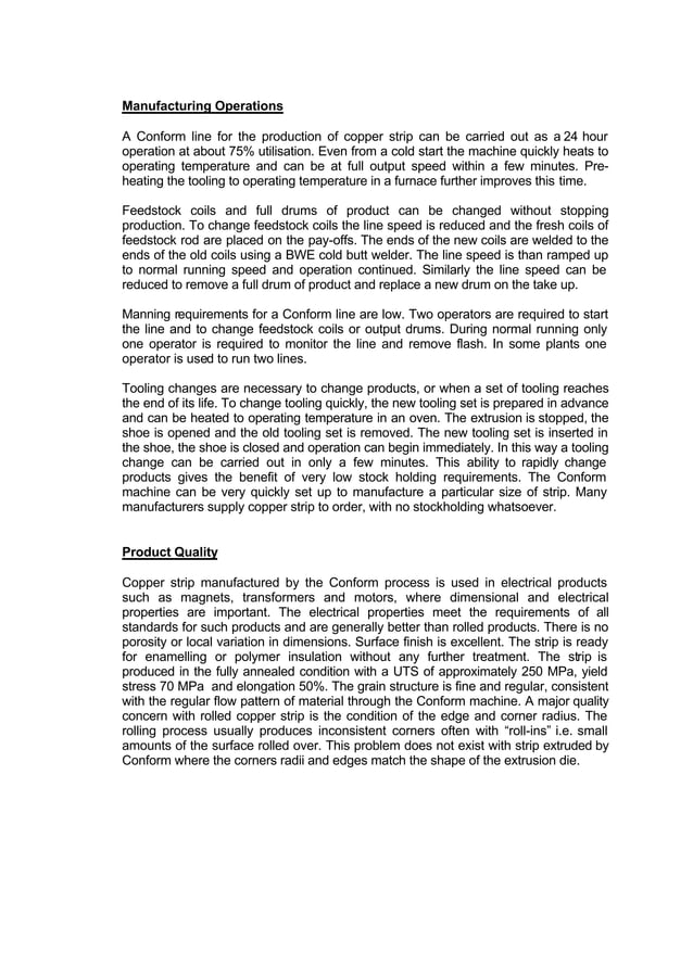 BWE conform process (Continuous Rotary Extrusion) | PDF