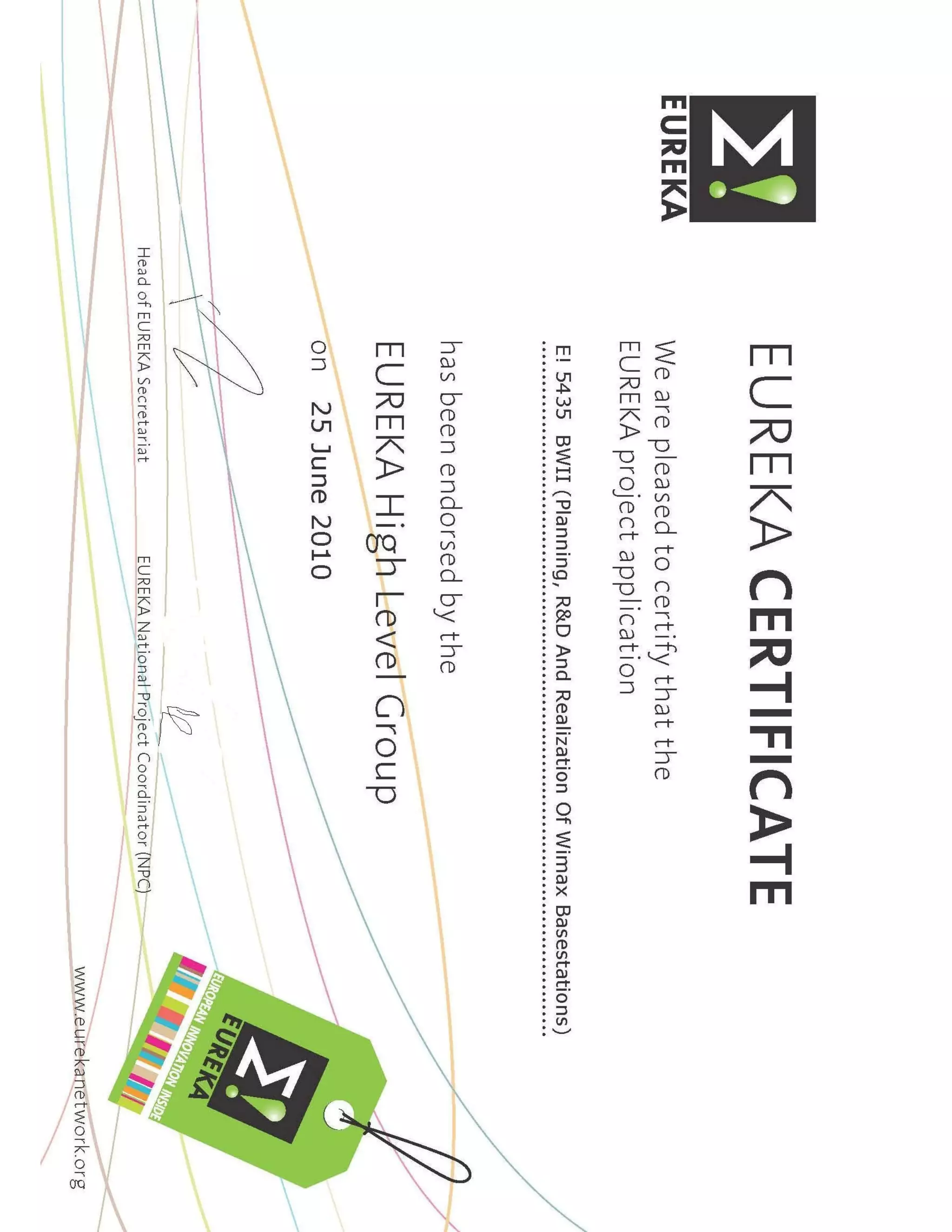 Bwii Wimax Eureka Certificate | PDF