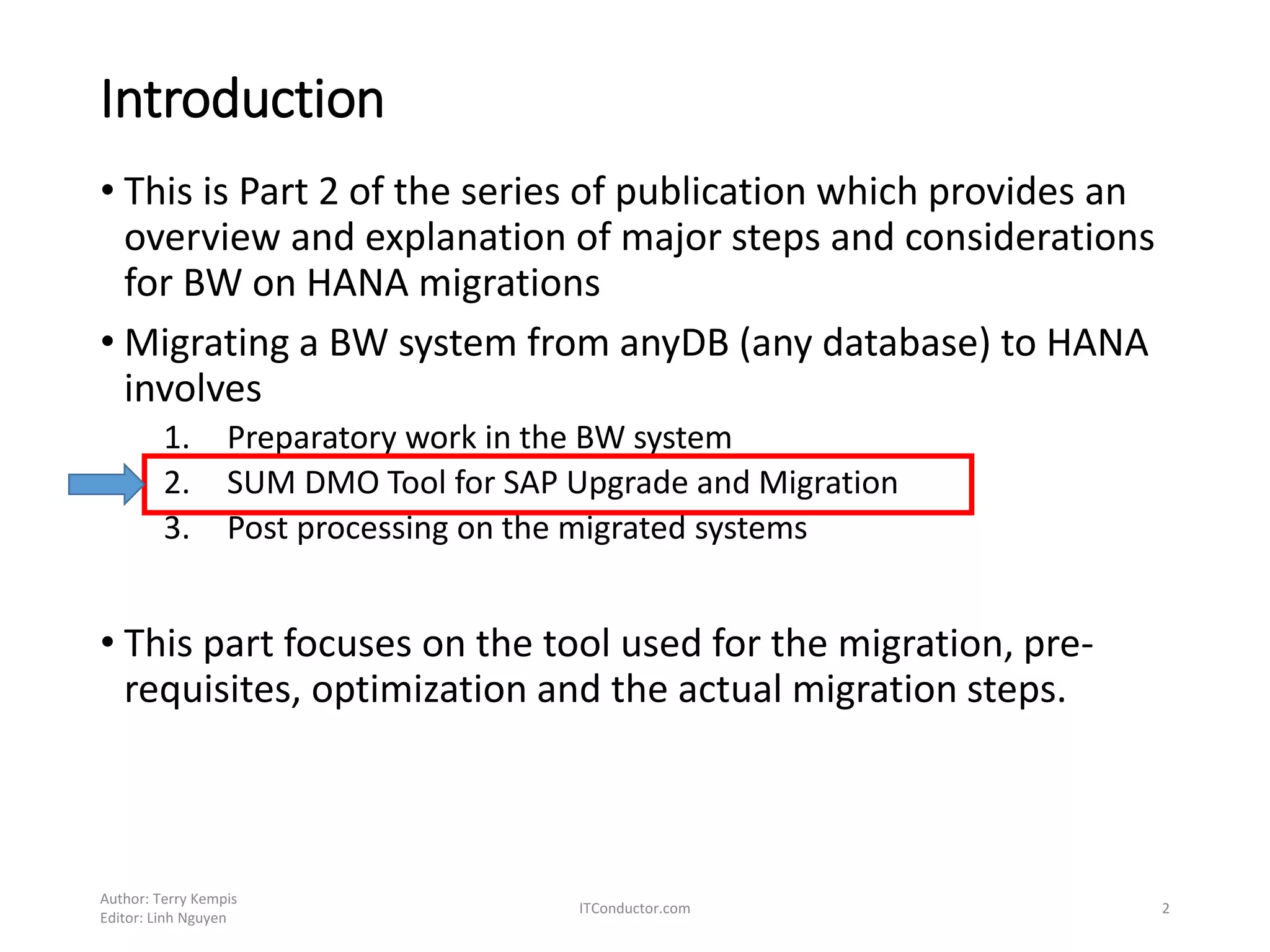 Bw Migration To Hana Part 2 Sum Dmo Tool For Sap Upgrade And Migration Pdf Databases