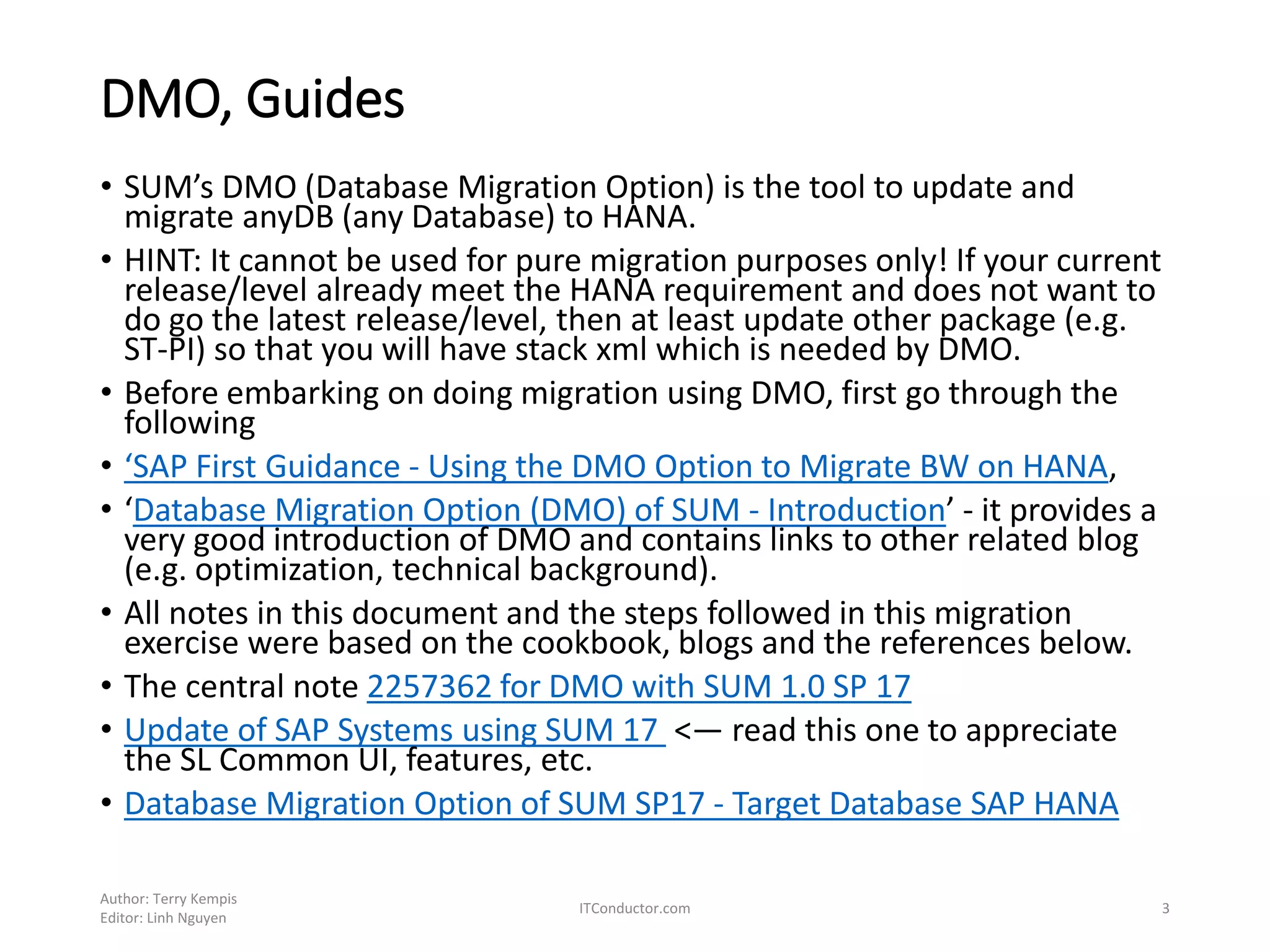 Bw Migration To Hana Part 2 Sum Dmo Tool For Sap Upgrade And Migration Pdf Databases