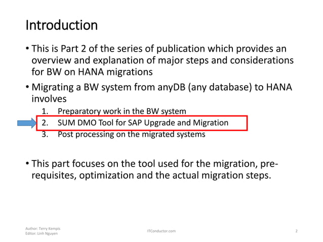 BW Migration to HANA Part 2 - SUM DMO Tool for SAP Upgrade & Migration | PDF | Databases ...