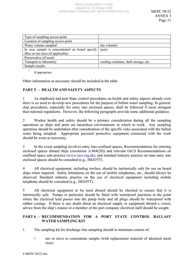 Bwm sampling guidelines | PDF