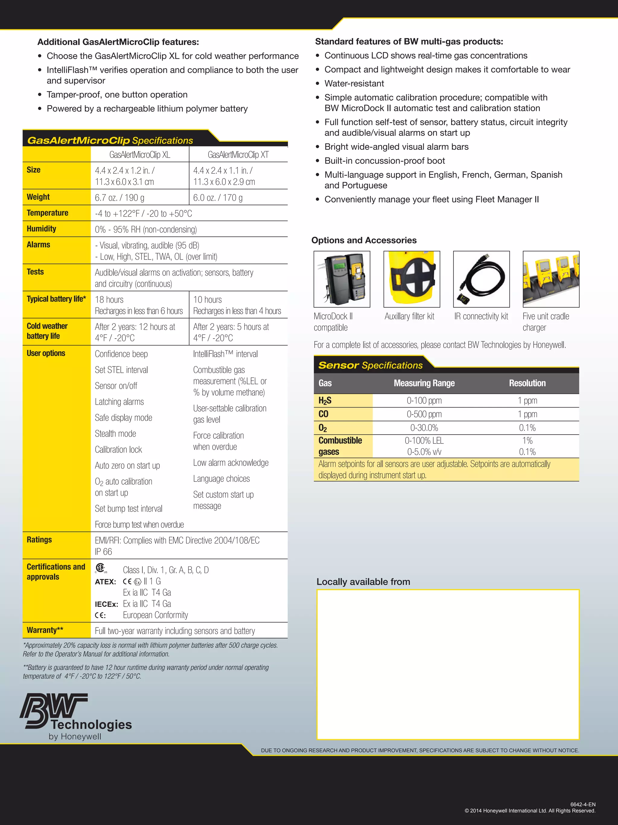 BW Technologies Gas Alert Micro Clip XL Multi Gas Detector - Brochure | PDF