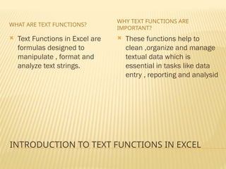 Text functions in Excel : part of Data analysis | PPT