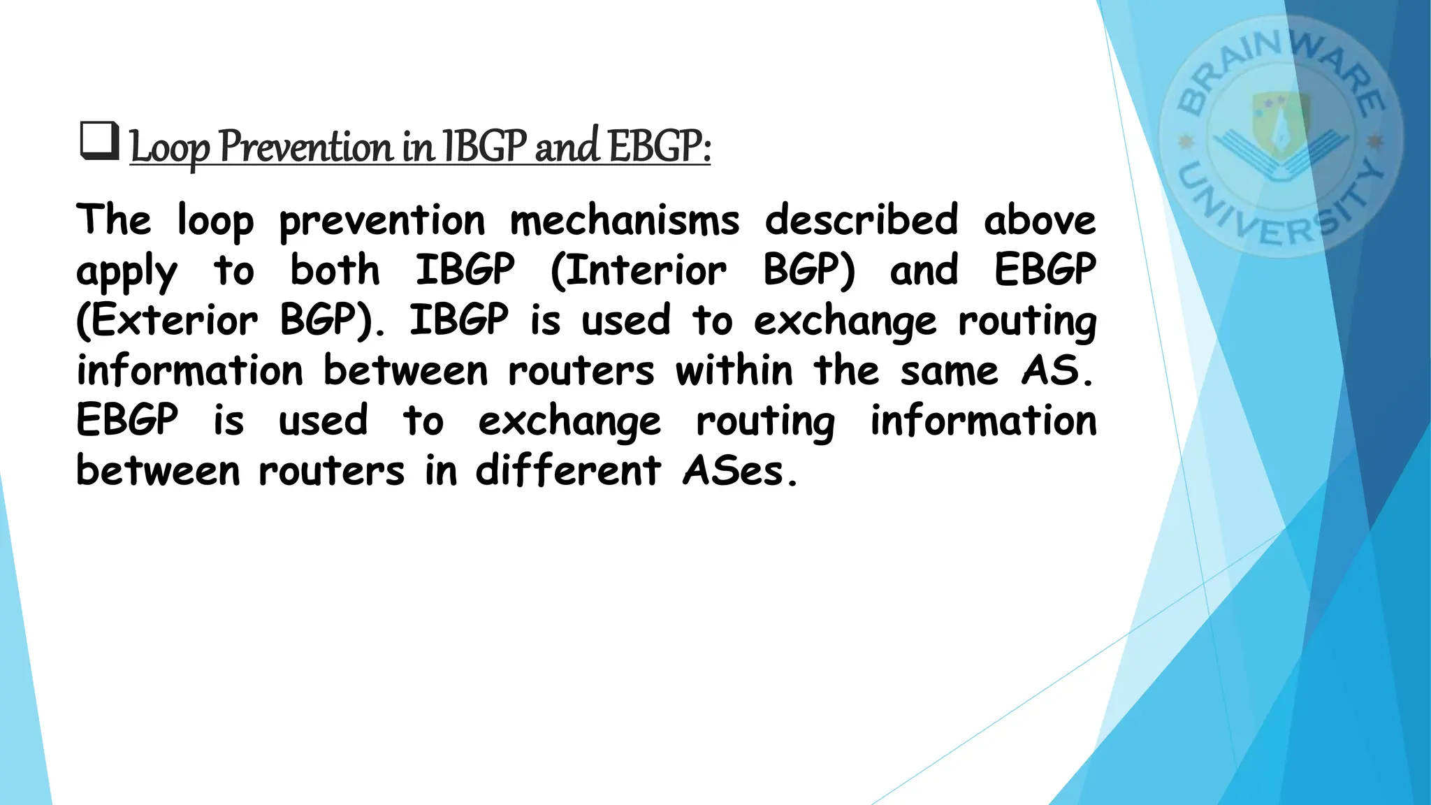 Loop prevention mechanism on BGP routing | PPTX