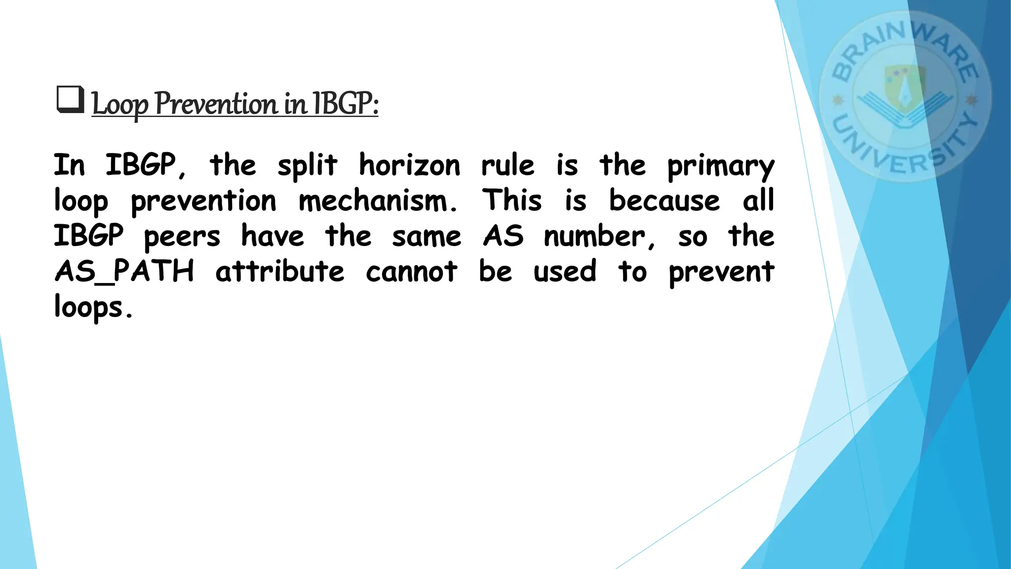 Loop prevention mechanism on BGP routing | PPTX