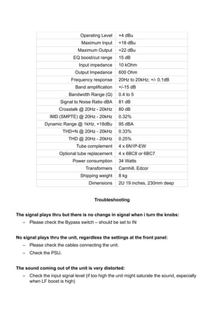 IGS Audio Rubber Bands - Pultec Style Tube EQ-Manual | PDF