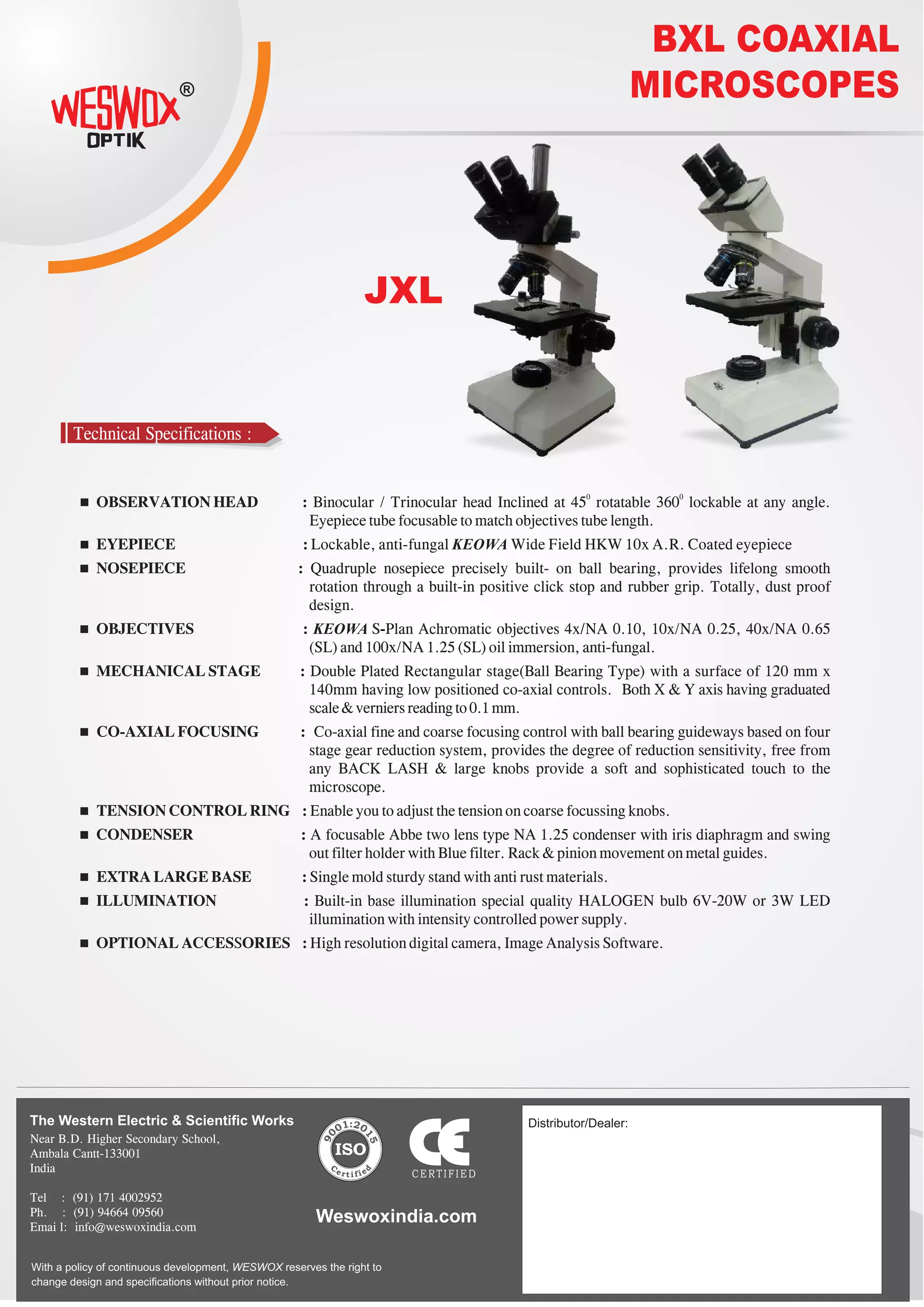 Bxl coaxial microscopes jxl 2 | PDF
