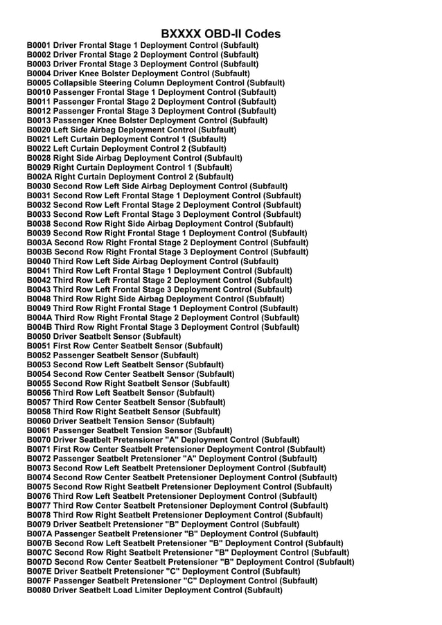 Full OBD2 Body Trouble Code List (BXXXX) | PDF